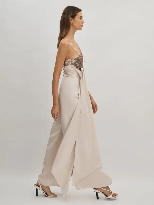 Halston Satin Sequin Wide Leg Jumpsuit