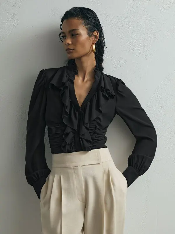 ATELIER Silk-blend Ruffled Blouse - Black
