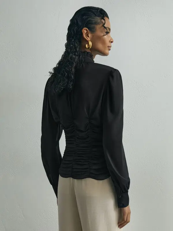 ATELIER Silk-blend Ruffled Blouse - Black