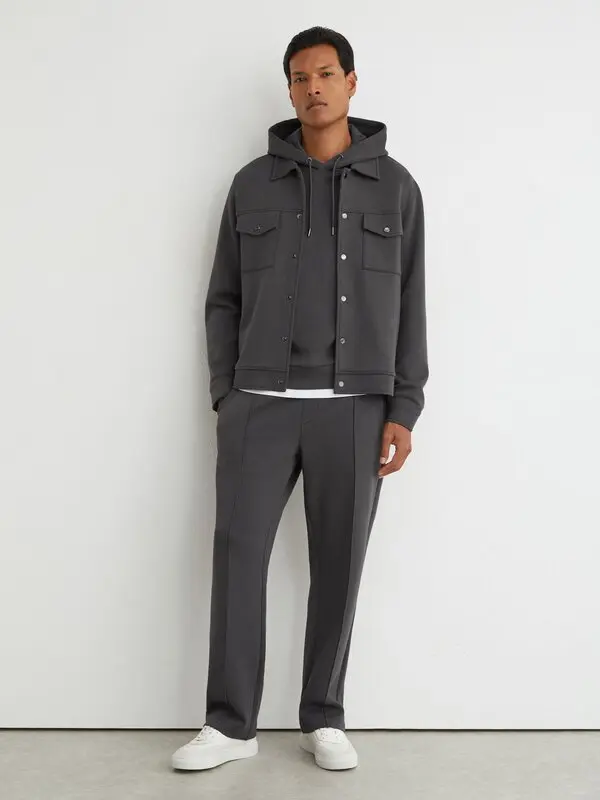 REISS Premium Interlock Hoodie - Charcoal Grey