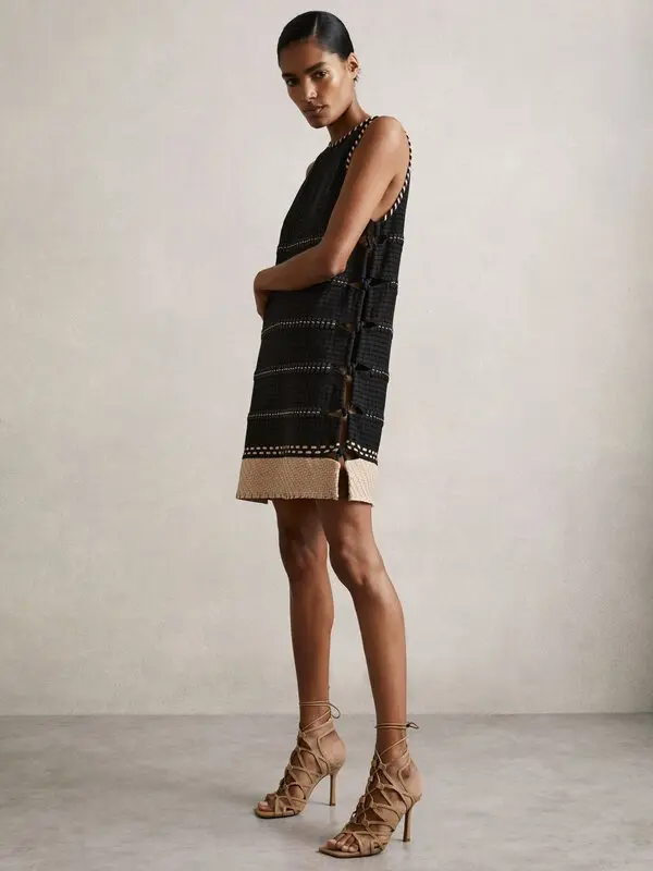 REISS Atelier Whipstitch Mini Dress - Black/brown