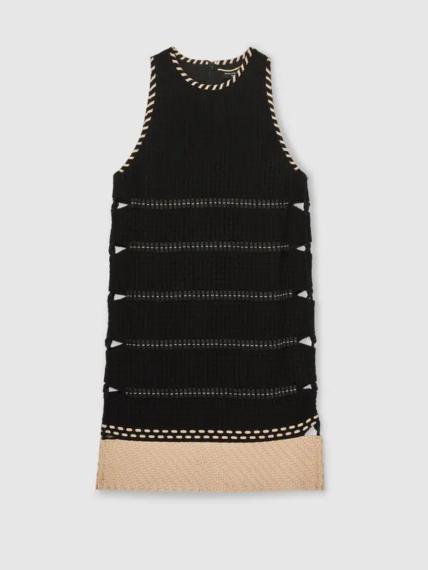 REISS Atelier Whipstitch Mini Dress - Black/brown