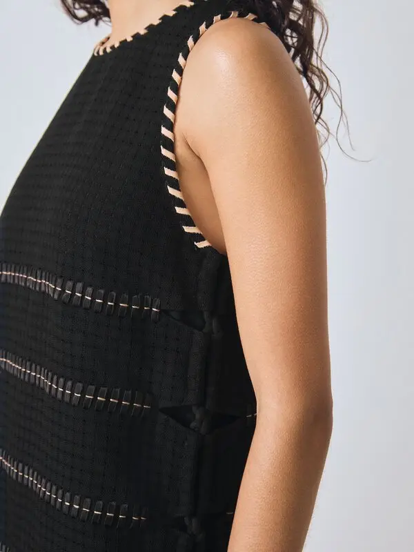 REISS Atelier Whipstitch Mini Dress - Black/brown