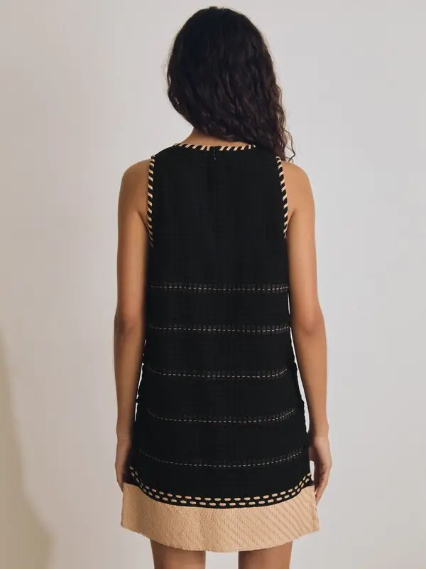REISS Atelier Whipstitch Mini Dress - Black/brown