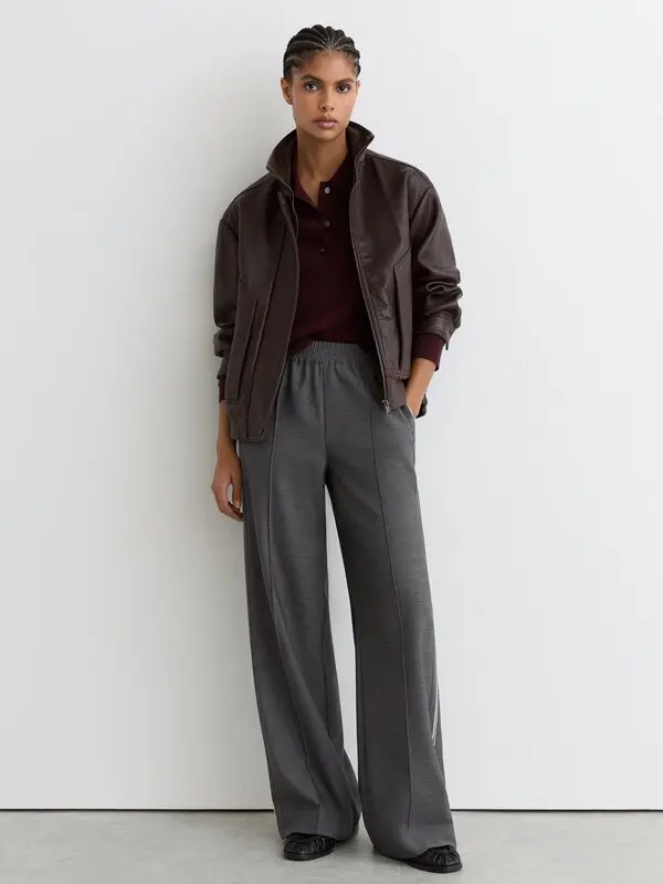 REISS Mélange Side-stripe Wide-leg Trousers