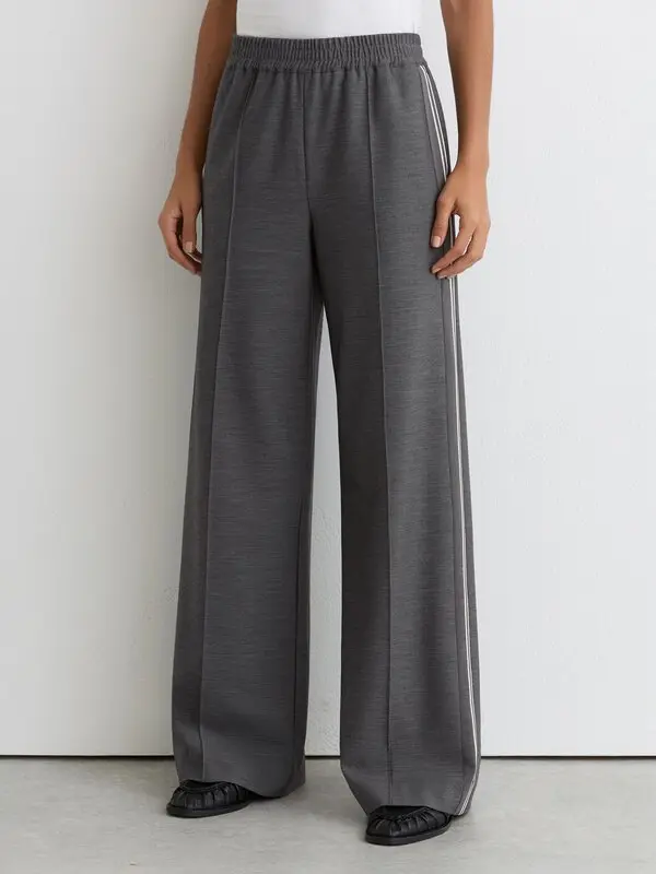 REISS Mélange Side-stripe Wide-leg Trousers