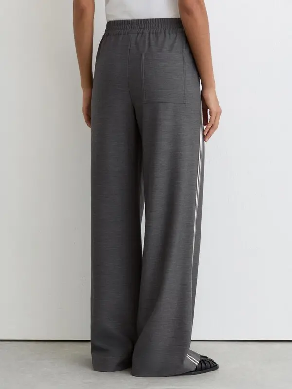 REISS Mélange Side-stripe Wide-leg Trousers