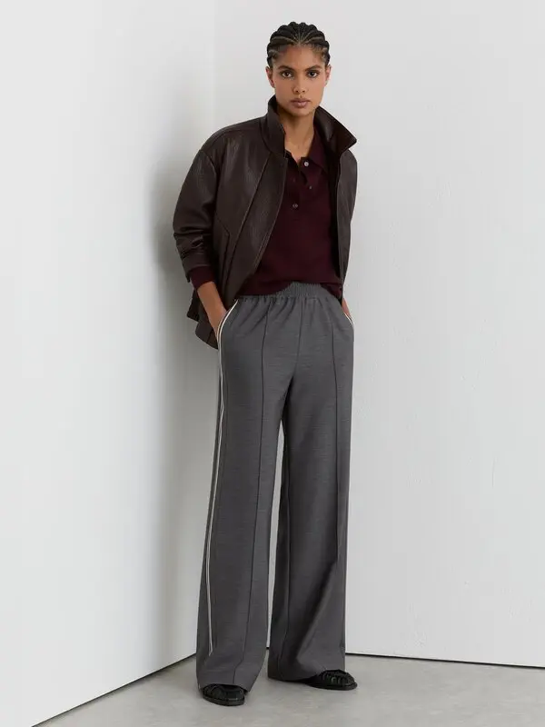 REISS Mélange Side-stripe Wide-leg Trousers - Grey