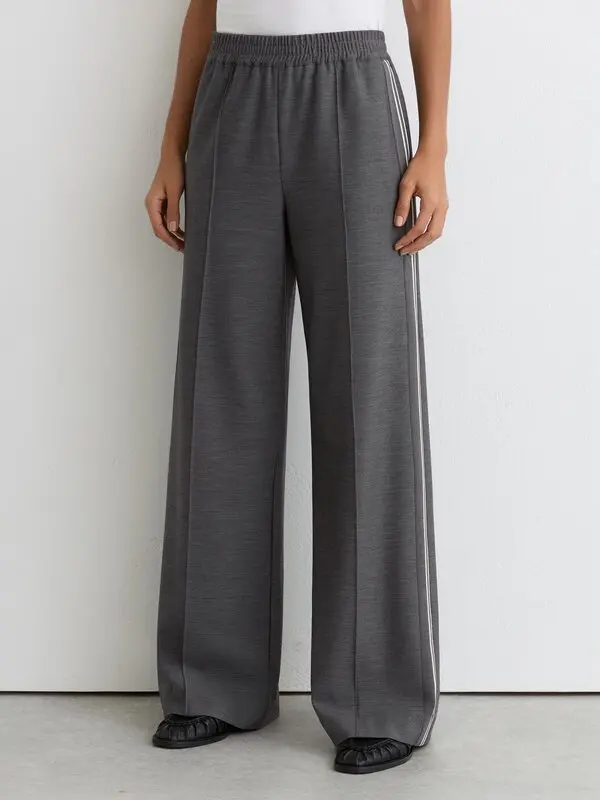 REISS Mélange Side-stripe Wide-leg Trousers