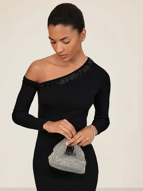 REISS Bead-detail Off-shoulder Knit Dress