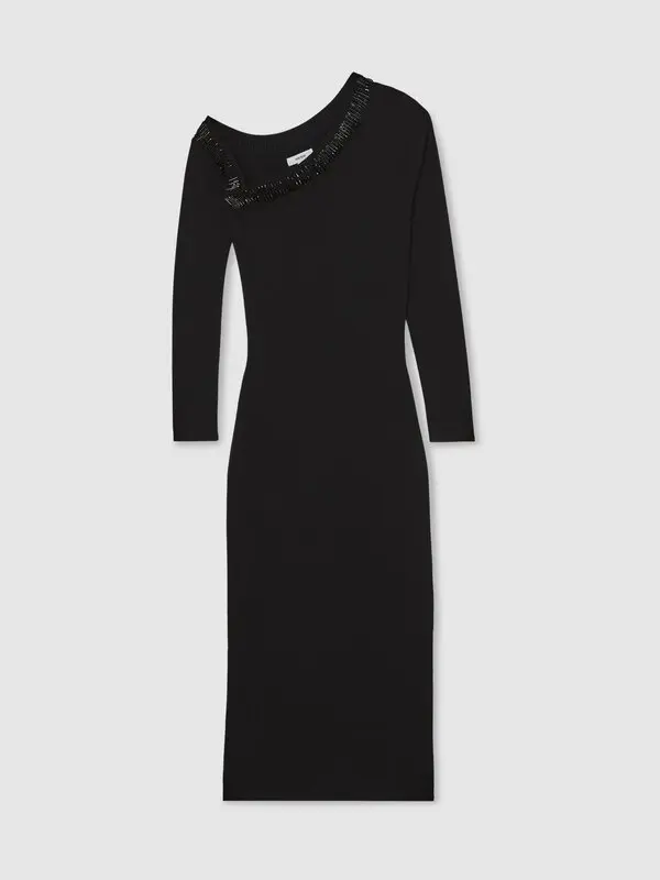 REISS Bead-detail Off-shoulder Knit Dress