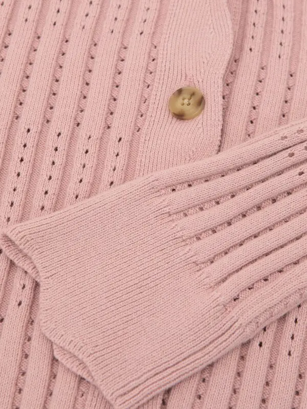 REISS 9-13 Yrs Rib-knit Pointelle Cardigan - Pink
