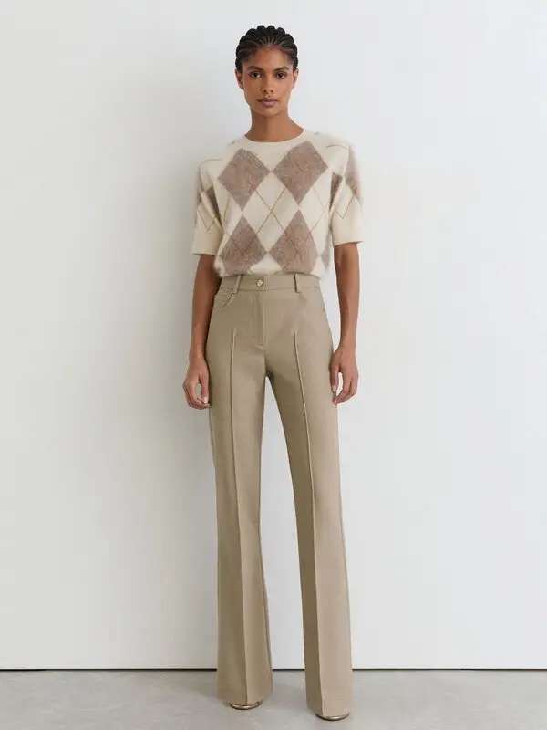 REISS Petite Flared Twill Seam-detail Trousers
