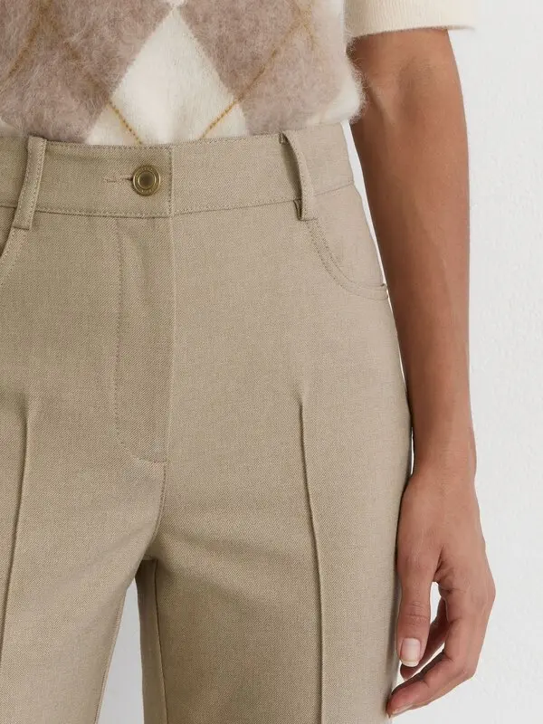 REISS Petite Flared Twill Seam-detail Trousers
