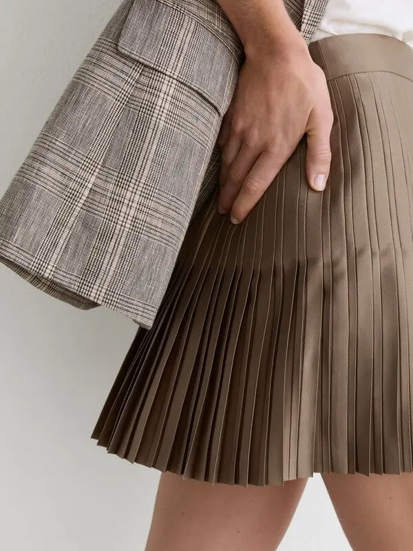REISS Satin Pleated Mini Skirt