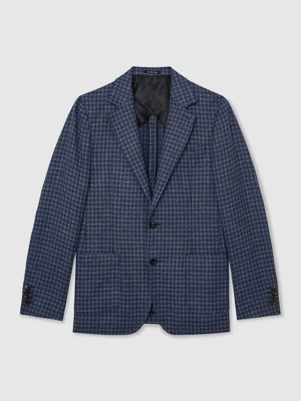 REISS Wool-blend Single-breasted Check Blazer With Linen