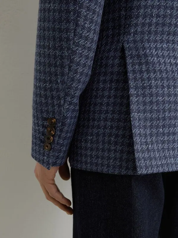 REISS Wool-blend Single-breasted Check Blazer With Linen
