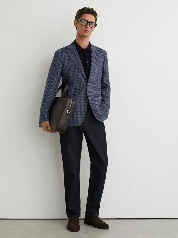 REISS Wool-blend Single-breasted Check Blazer With Linen