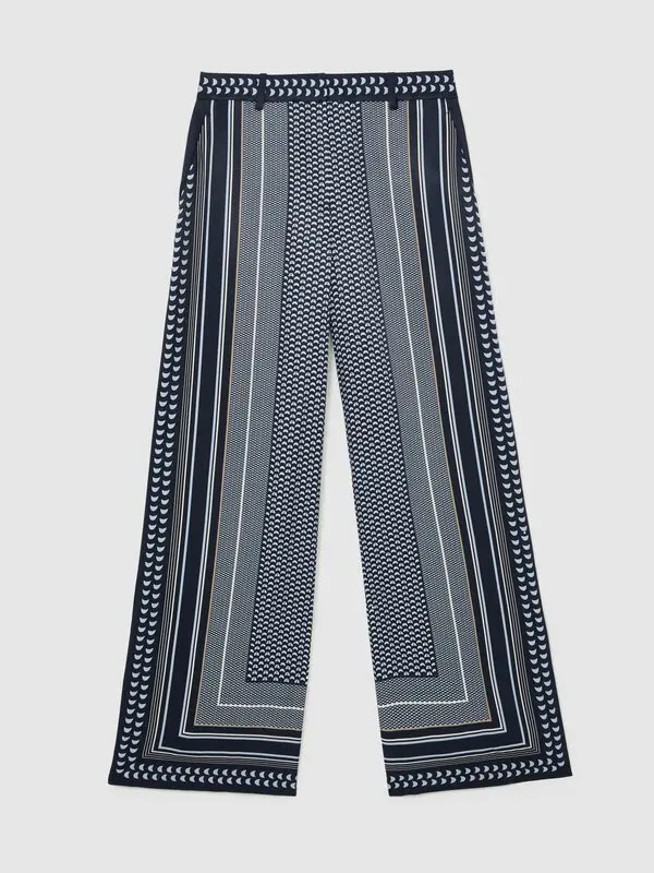 REISS Petite Scarf-print Wide-leg Trousers - Navy