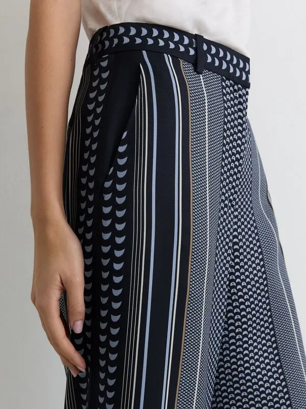 REISS Petite Scarf-print Wide-leg Trousers - Navy