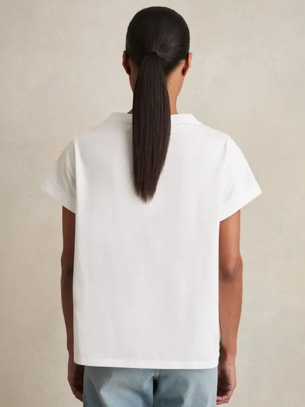 REISS Brushed-cotton V-neck T-shirt - White