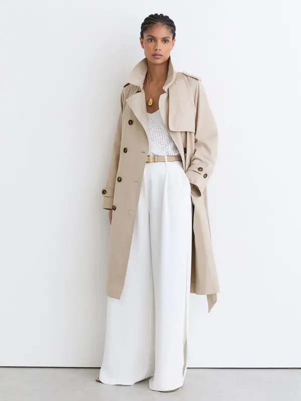 REISS Hooded Insert Trench Coat - Stone