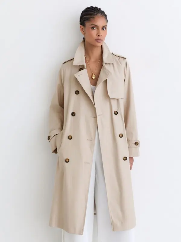 REISS Hooded Insert Trench Coat - Stone