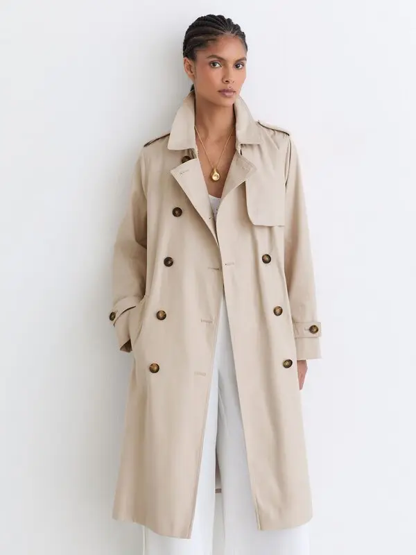 REISS Azura Hooded Insert Trench Coat - Stone