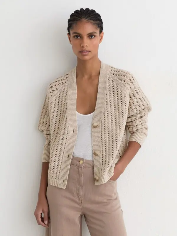 REISS Cotton-blend Open-knit Cardigan - Neutral