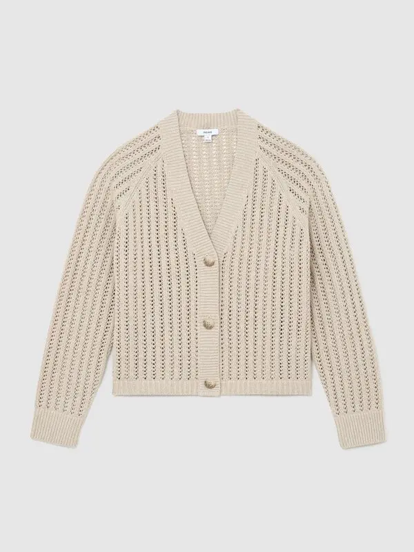 REISS Cotton-blend Open-knit Cardigan - Neutral
