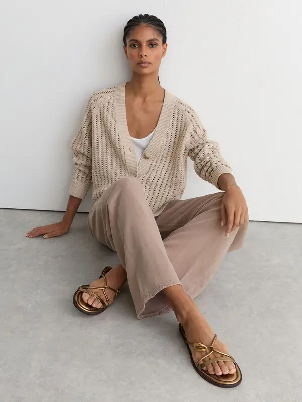 REISS Cotton-blend Open-knit Cardigan - Neutral