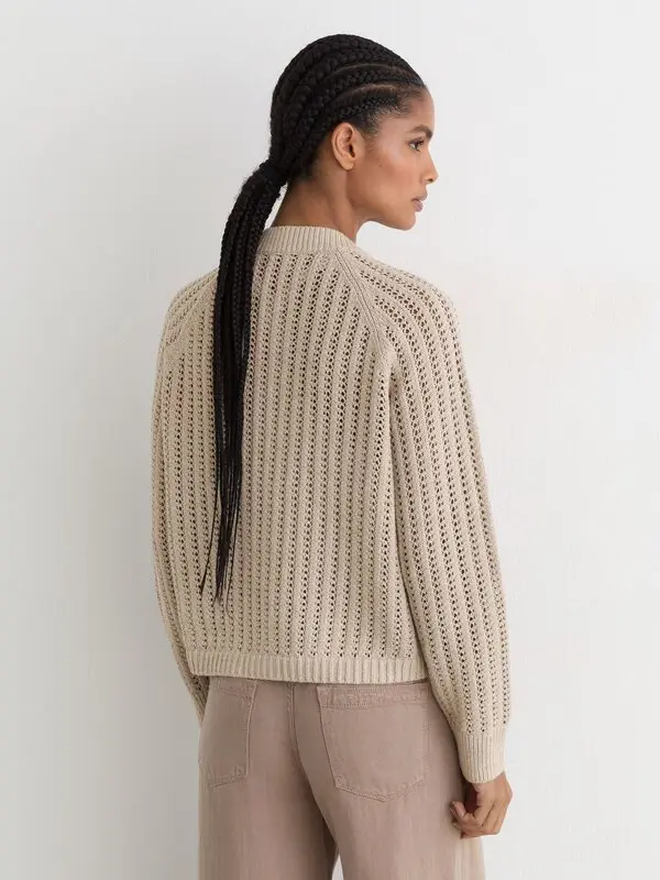 REISS Cotton-blend Open-knit Cardigan - Neutral