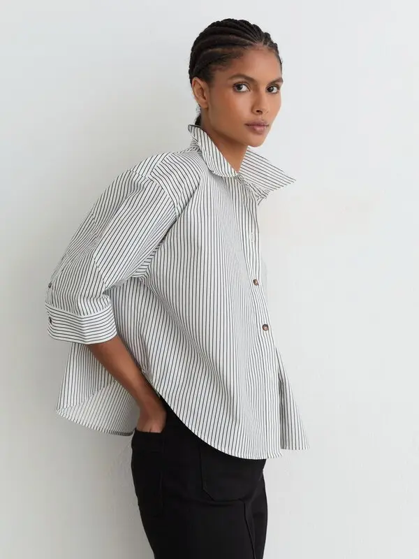 REISS Cotton Striped Cropped Shirt