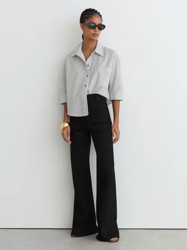 REISS Cotton Striped Cropped Shirt