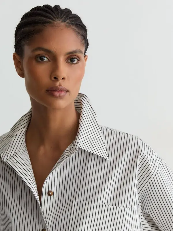 REISS Cotton Striped Cropped Shirt