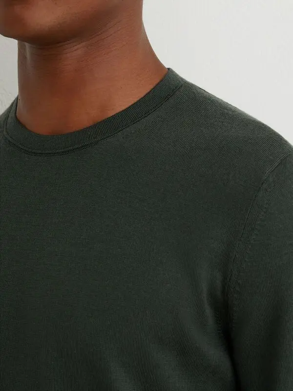 REISS Merino Wool Crew-neck Jumper - Dark Green