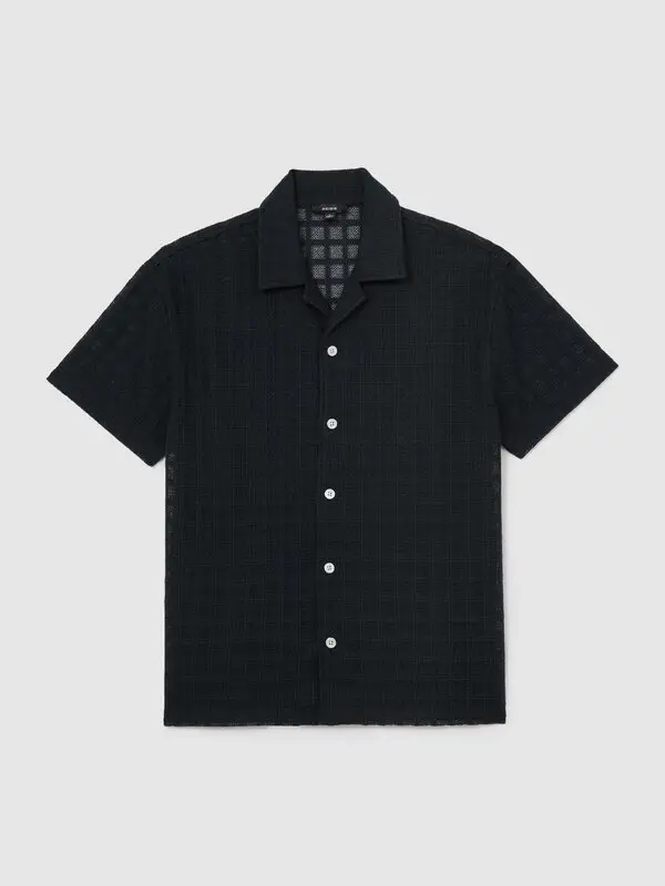 REISS Cotton-blend Crochet Tile-pattern Shirt