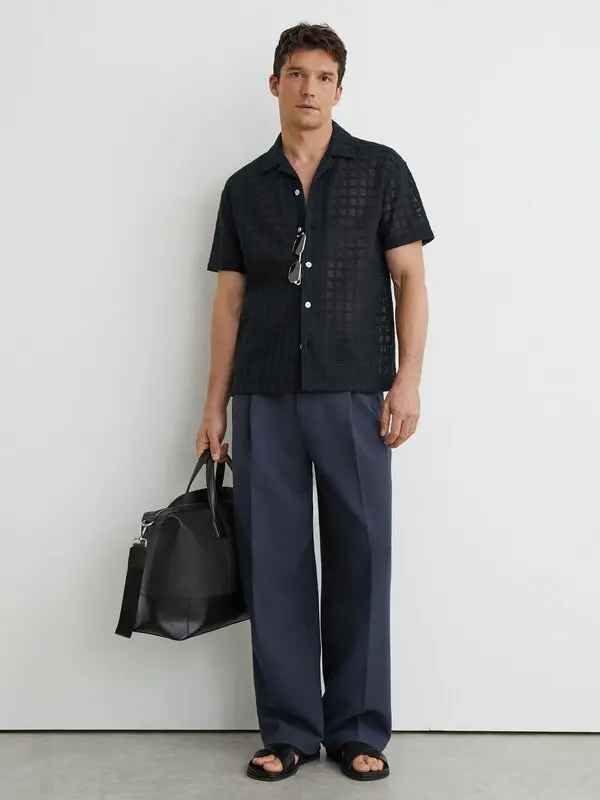 REISS Cotton-blend Crochet Tile-pattern Shirt