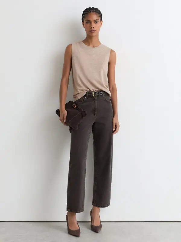 REISS Linen Jersey Crew-neck Vest