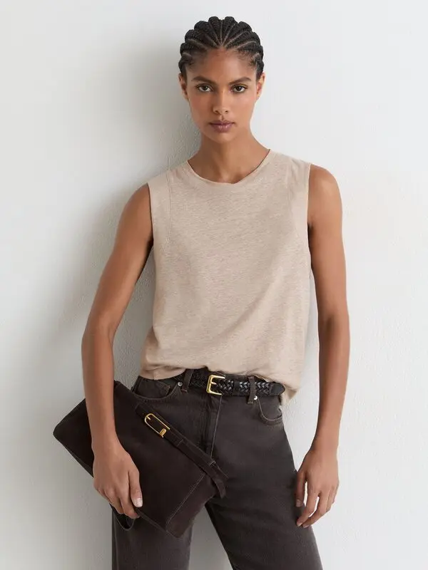 REISS Linen Jersey Crew-neck Vest