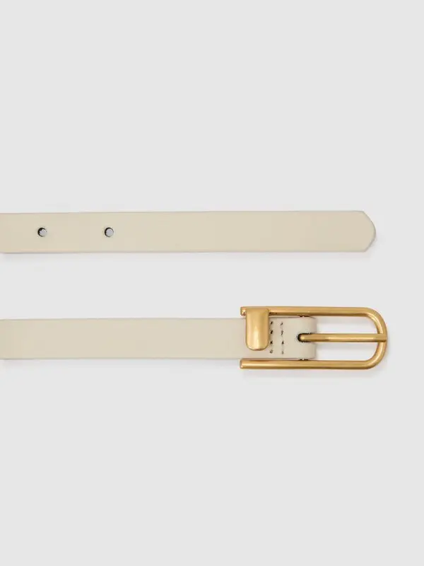 REISS Slim Leather Half-keeper Belt - Stone