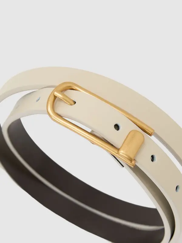 REISS Slim Leather Half-keeper Belt - Stone