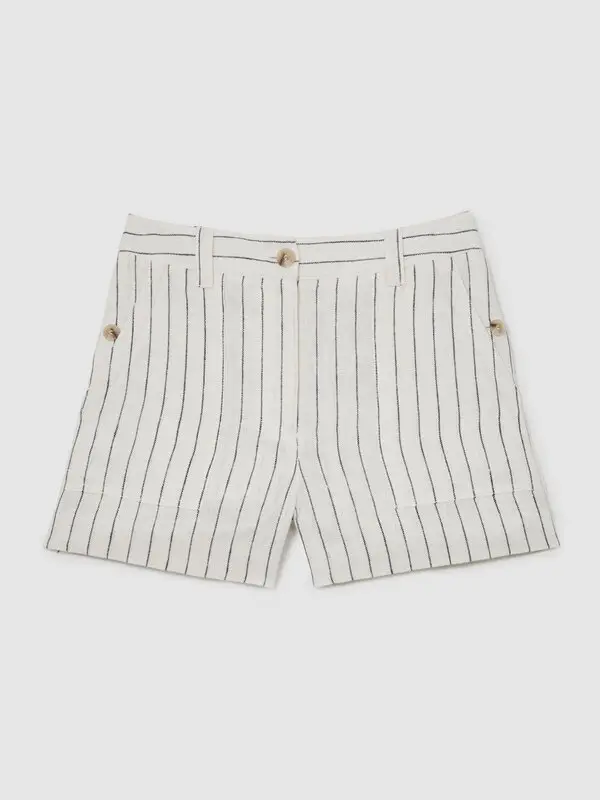 REISS White & Navy Linen Shorts