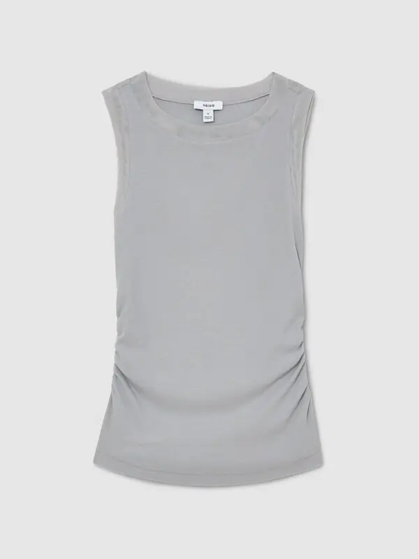 REISS Cotton Sheer-trim Ruched Vest - Grey