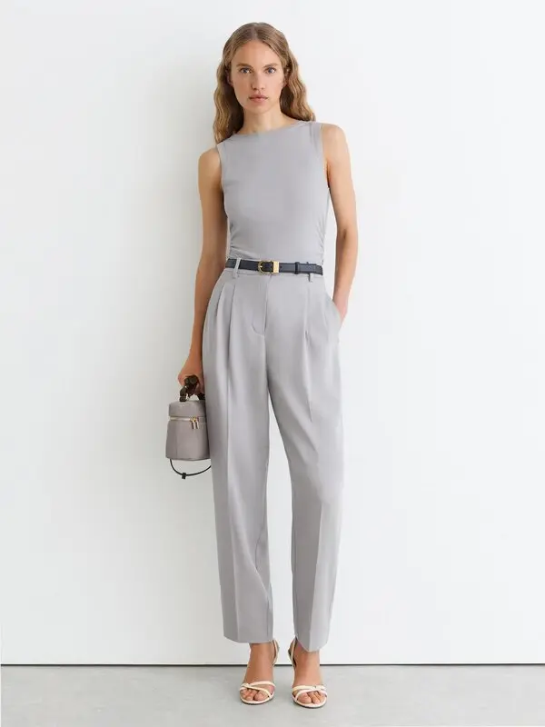 REISS Cotton Sheer-trim Ruched Vest - Grey