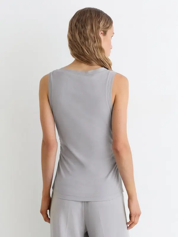 REISS Cotton Sheer-trim Ruched Vest - Grey
