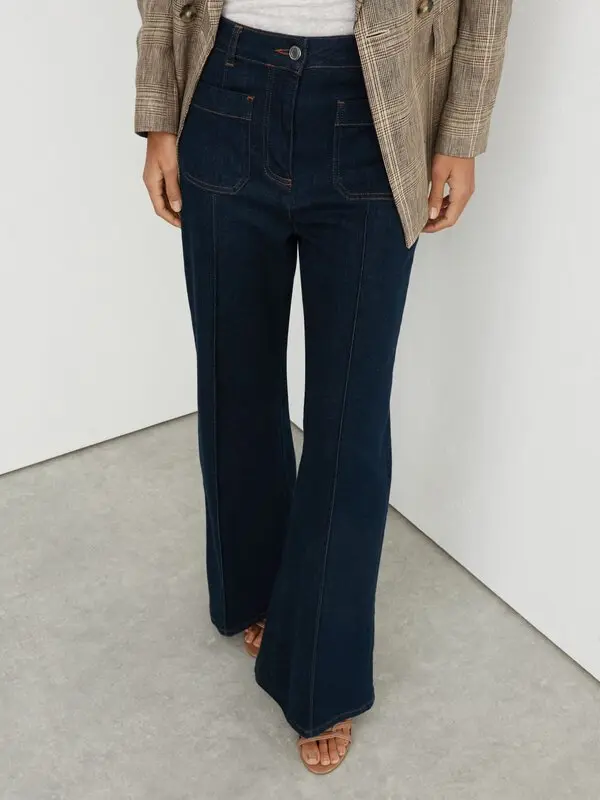 REISS Patch-pocket Flared High-rise Jeans - Dark Blue