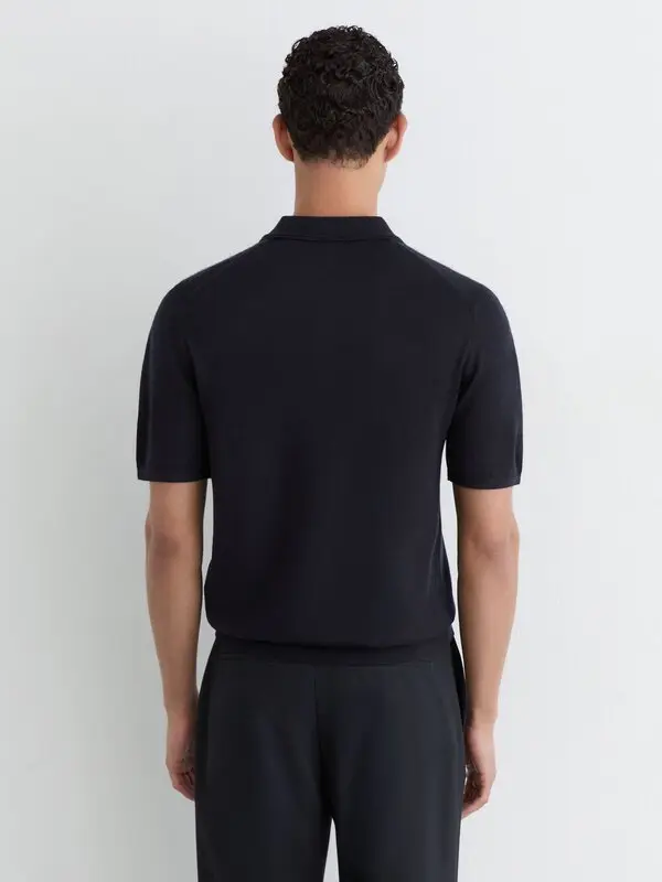 REISS Merino Wool Button-through Shirt - Navy