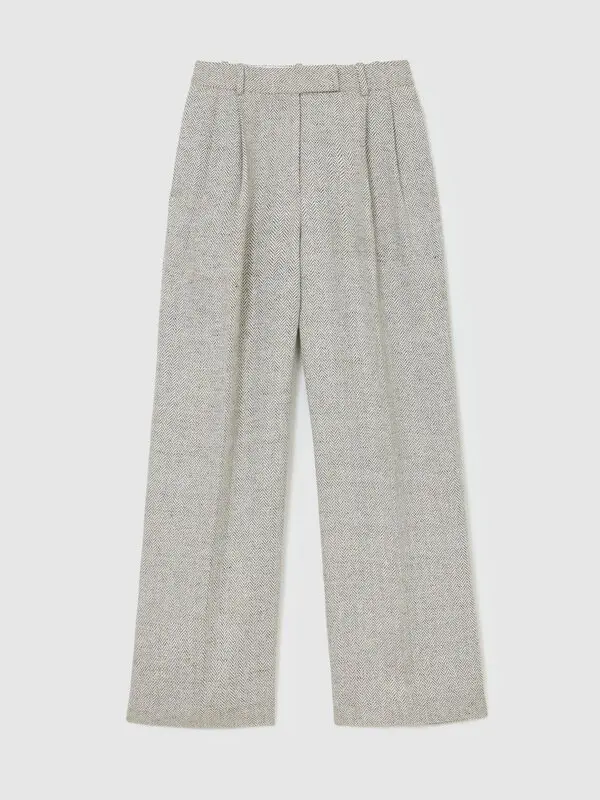 REISS Petite Herringbone Linen-blend Straight-leg Suit Trousers