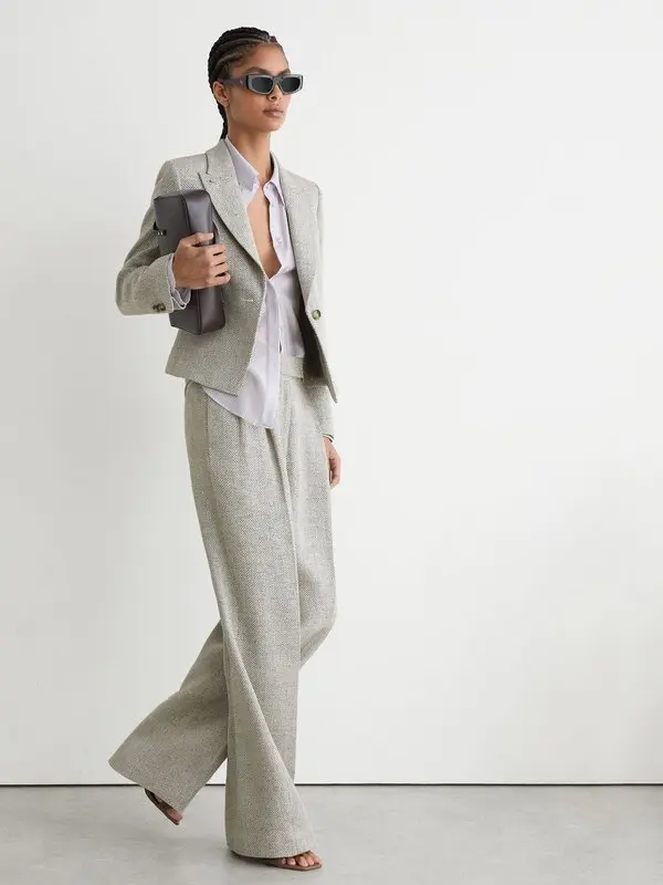 REISS Petite Herringbone Linen-blend Straight-leg Suit Trousers